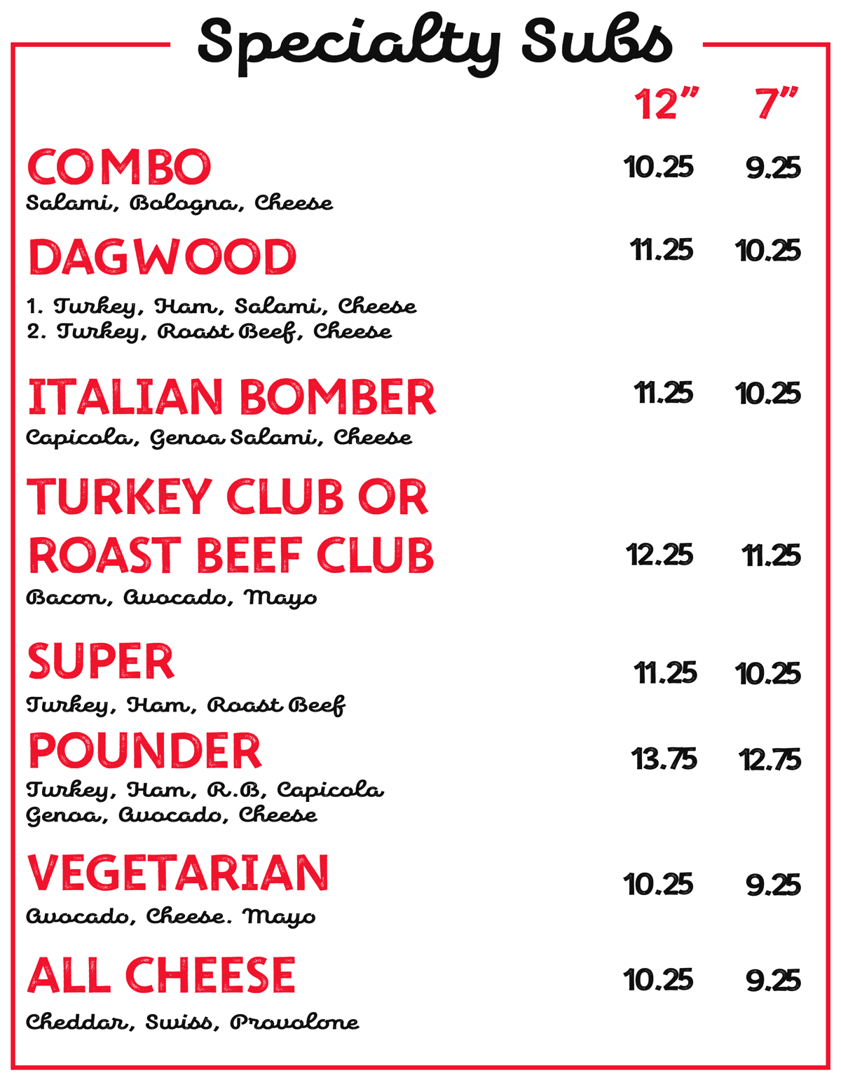 DW's Subs Menu - Hot and Cold Subs, Sadwiches and Salads