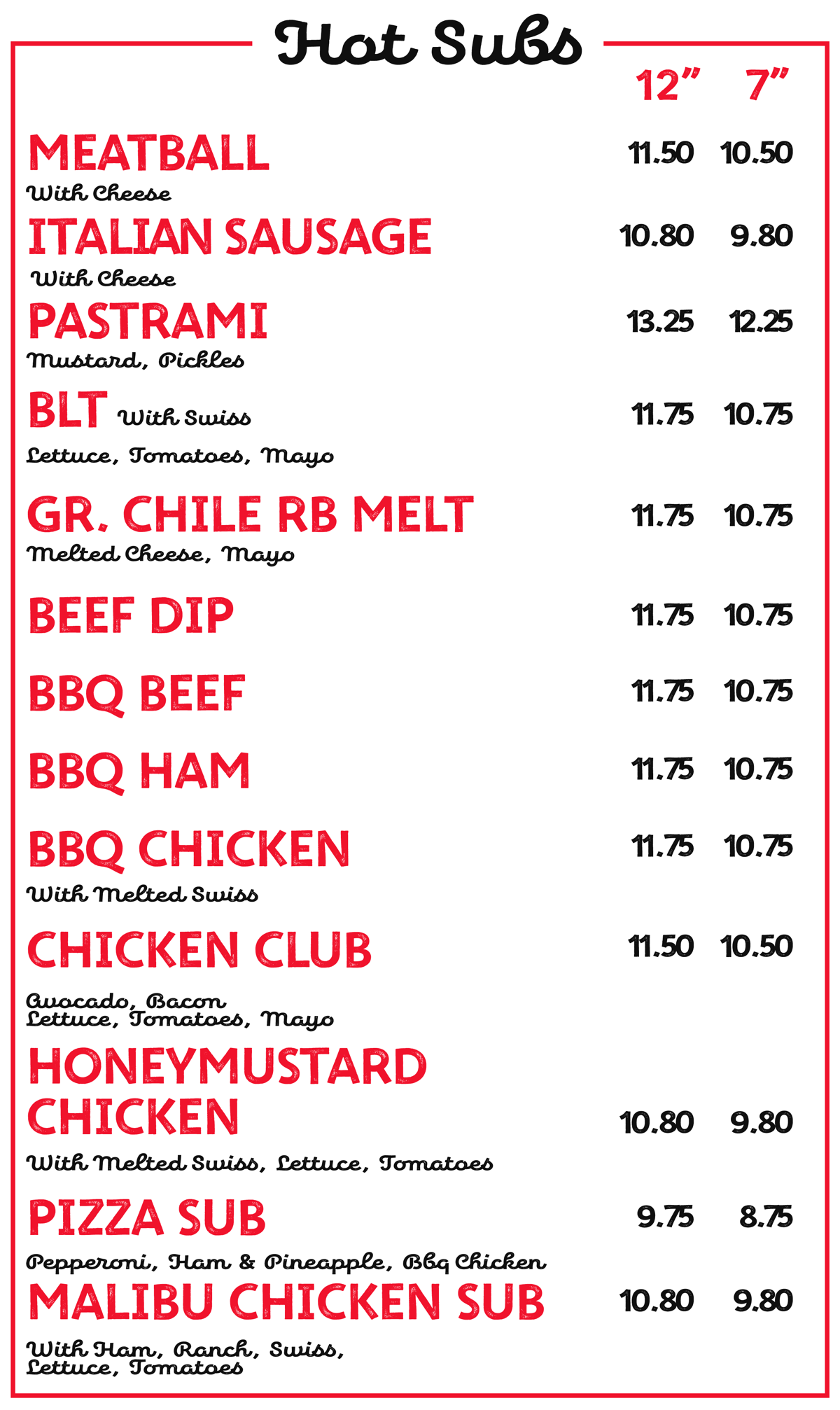 DW's Subs Menu - Hot and Cold Subs, Sadwiches and Salads